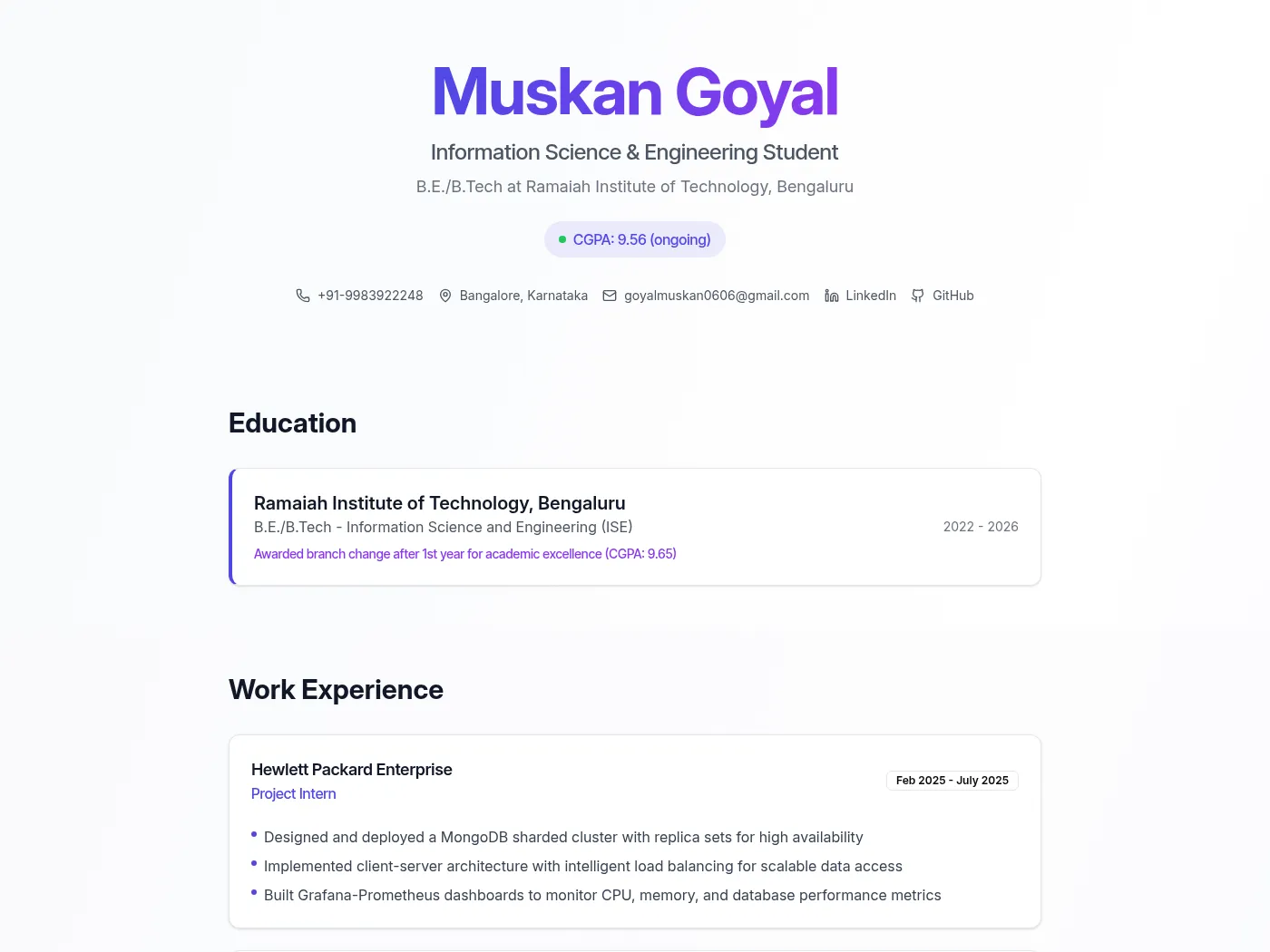 Muskan Goyal Interactive Portfolio & Resume Website