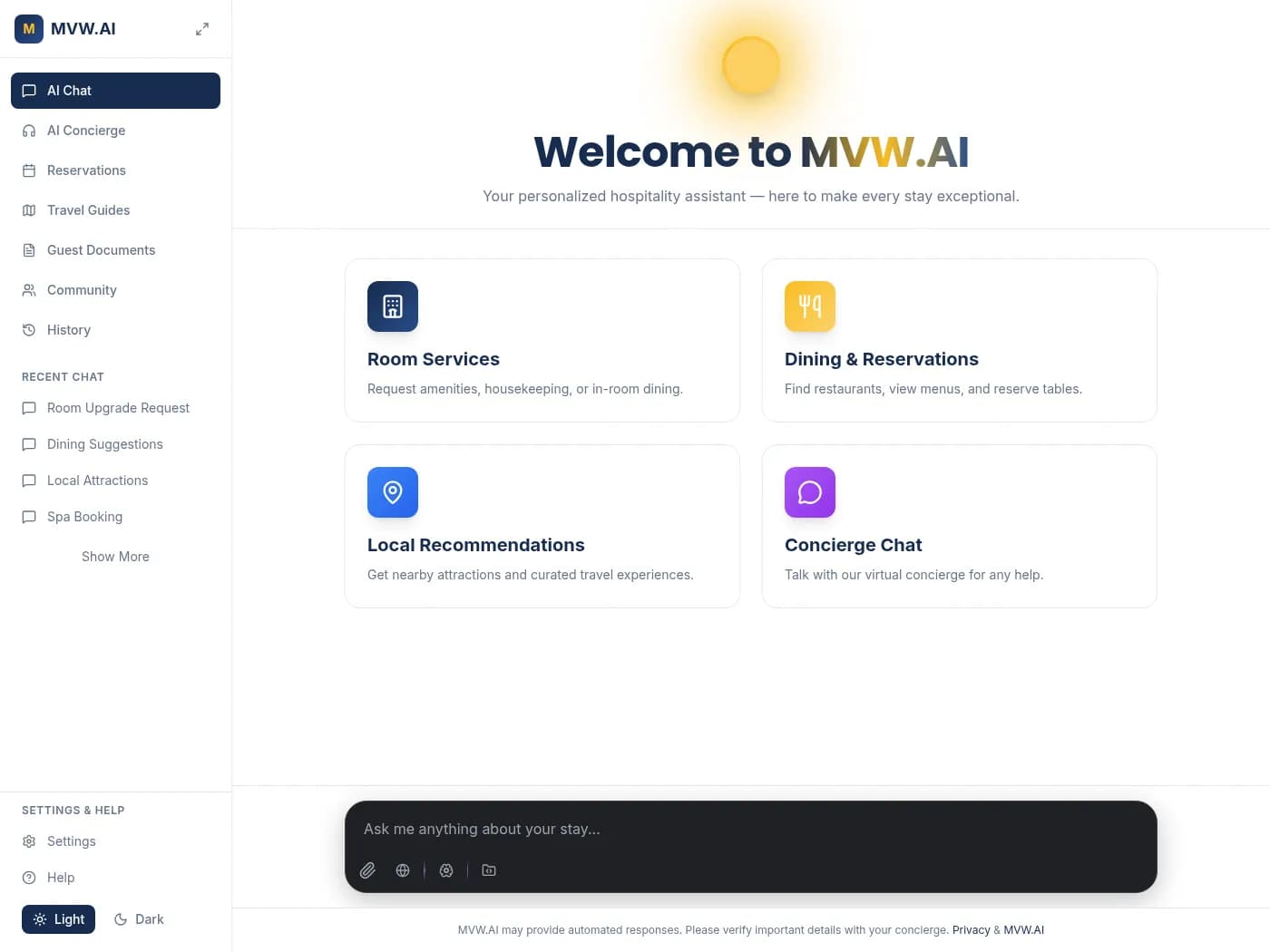 MVW.AI: Modern AI Chat Dashboard for Marriott Vacations Worldwide