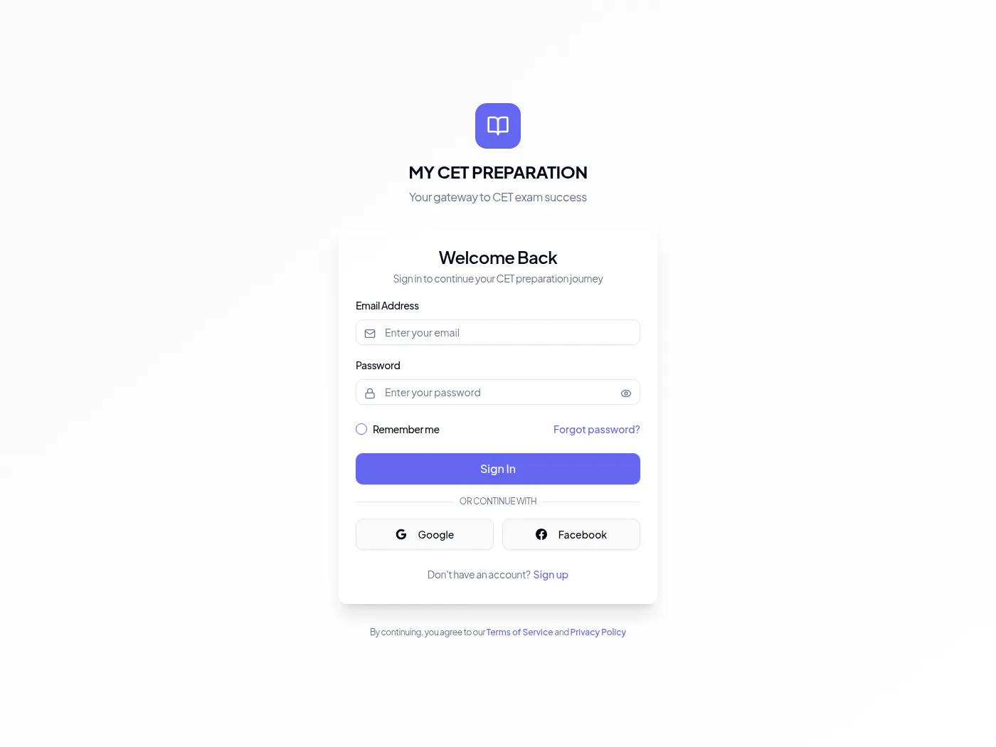 MY CET PREPARATION - Login & Registration Web App