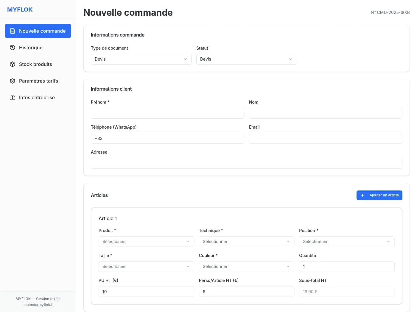 MYFLOK Textile Order Management & Personalization Dashboard