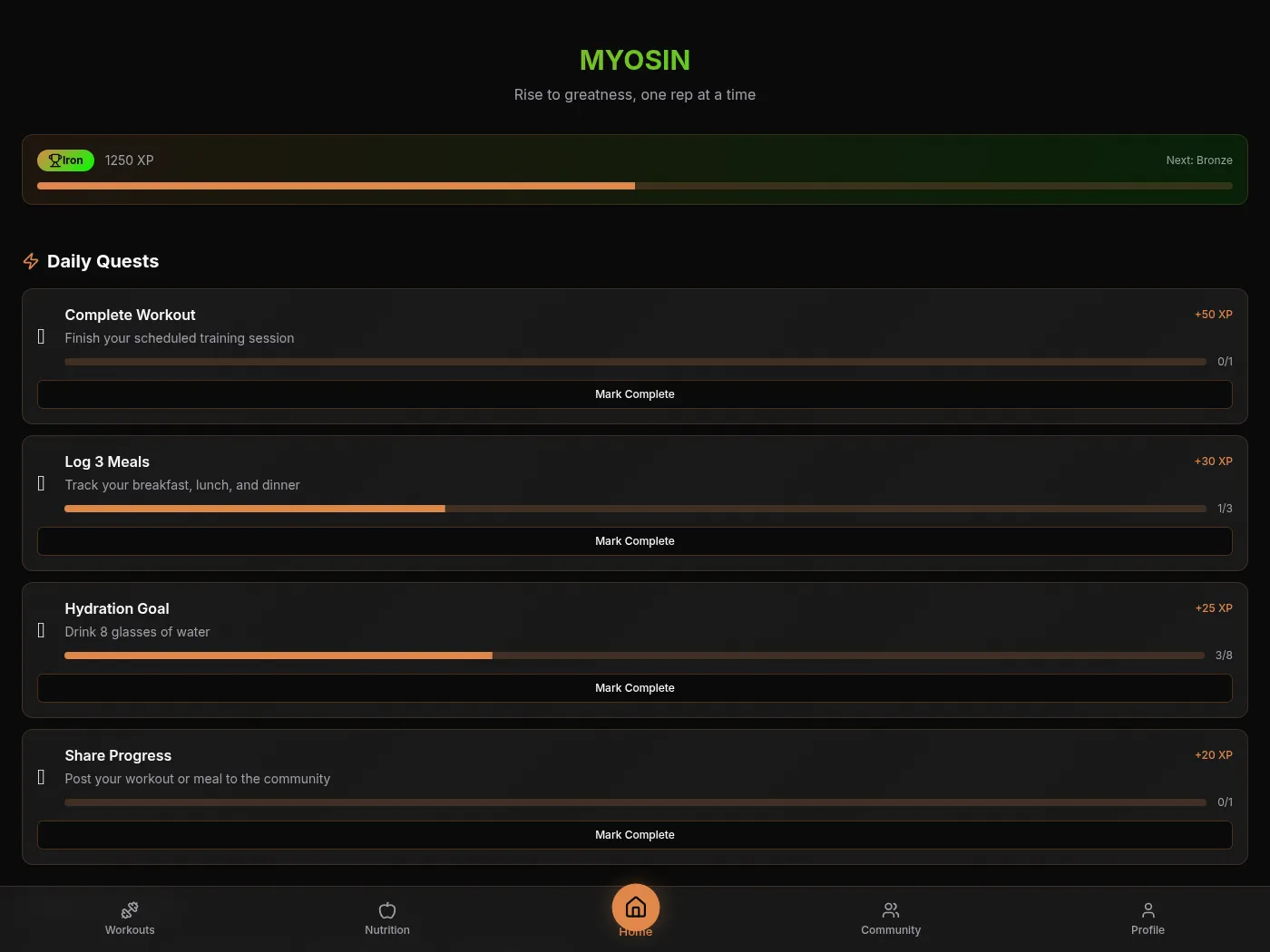 MYOSIN: All-in-One Dark-Themed Fitness App with AI & Community