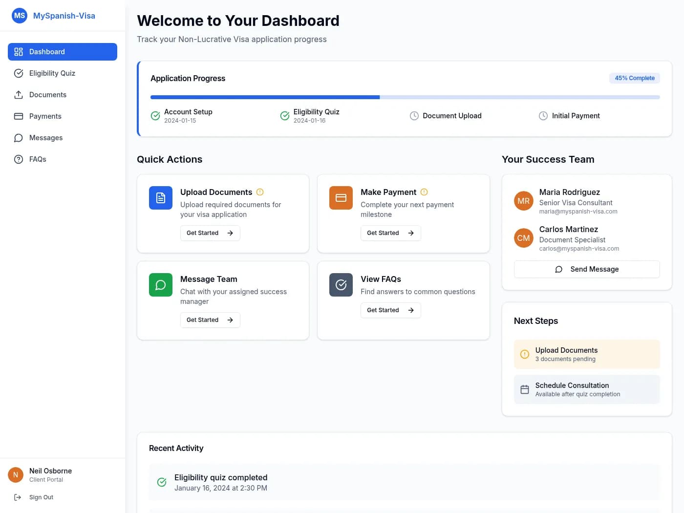 MySpanish-Visa Client Portal & Admin CRM
