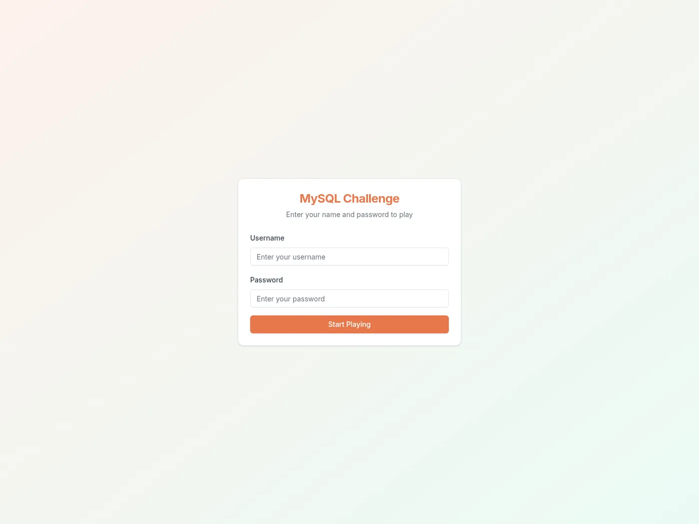 MySQL Theory Challenge Game Platform