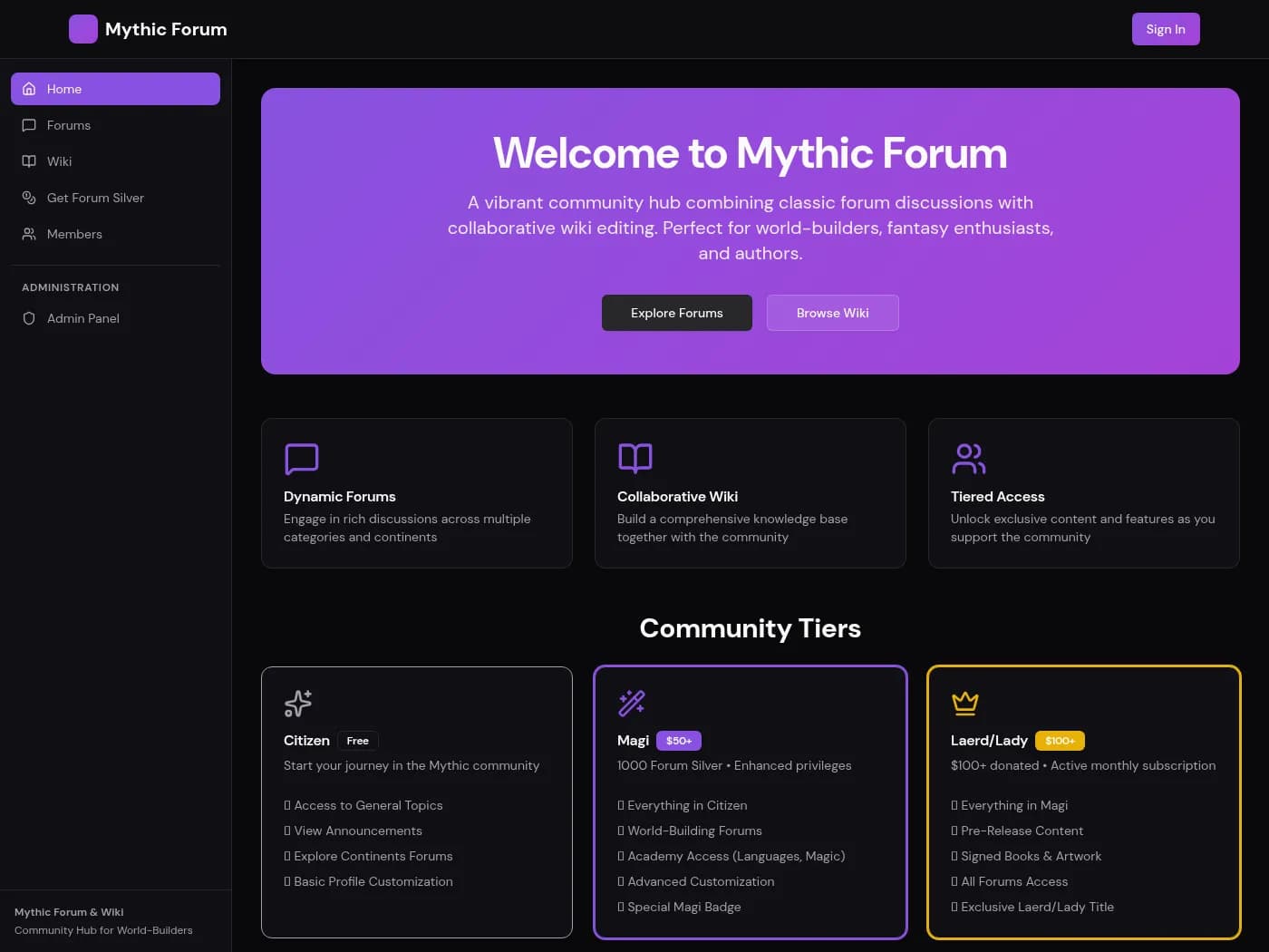 Mythic Forum & Wiki Platform