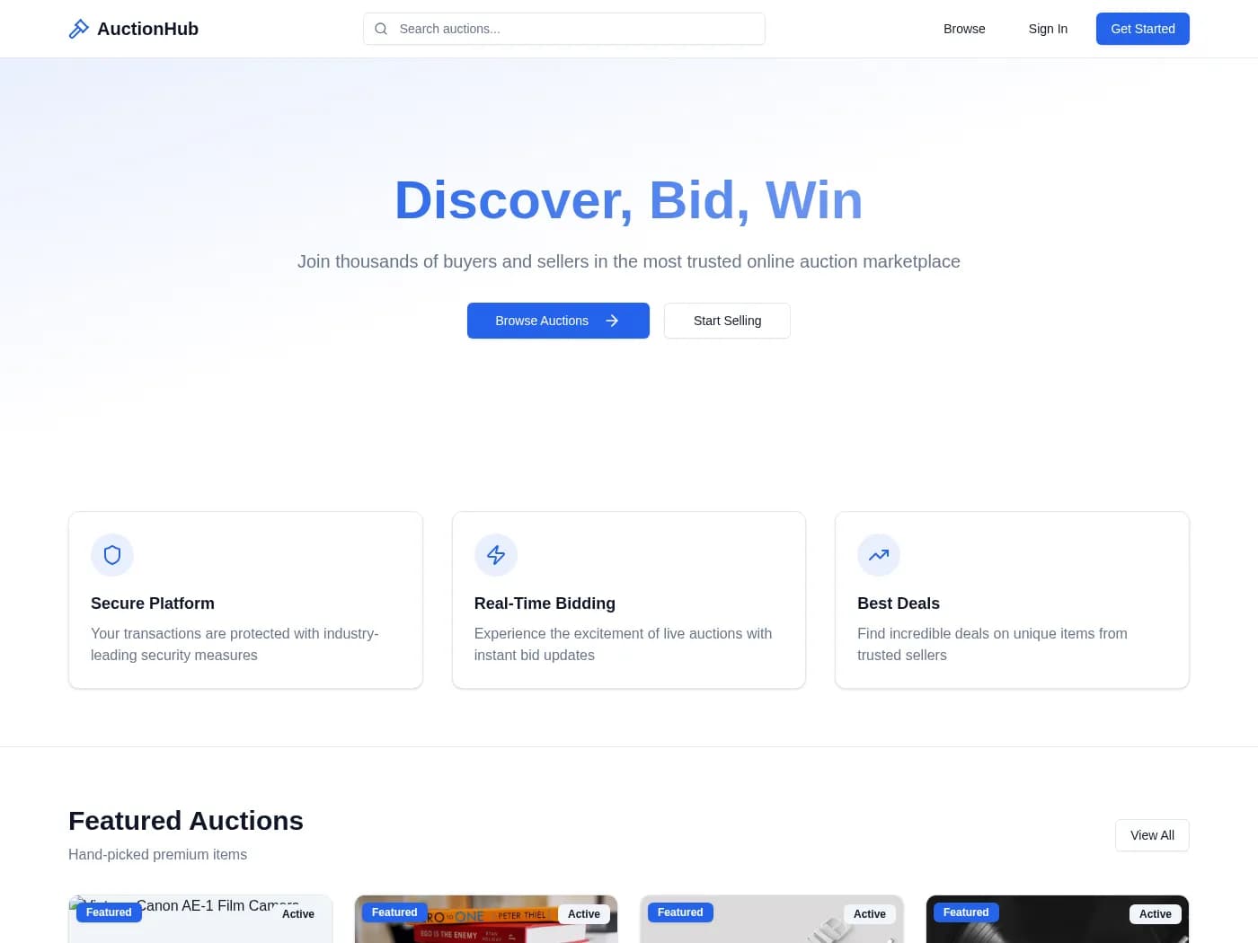 N New Auctions Website Platform