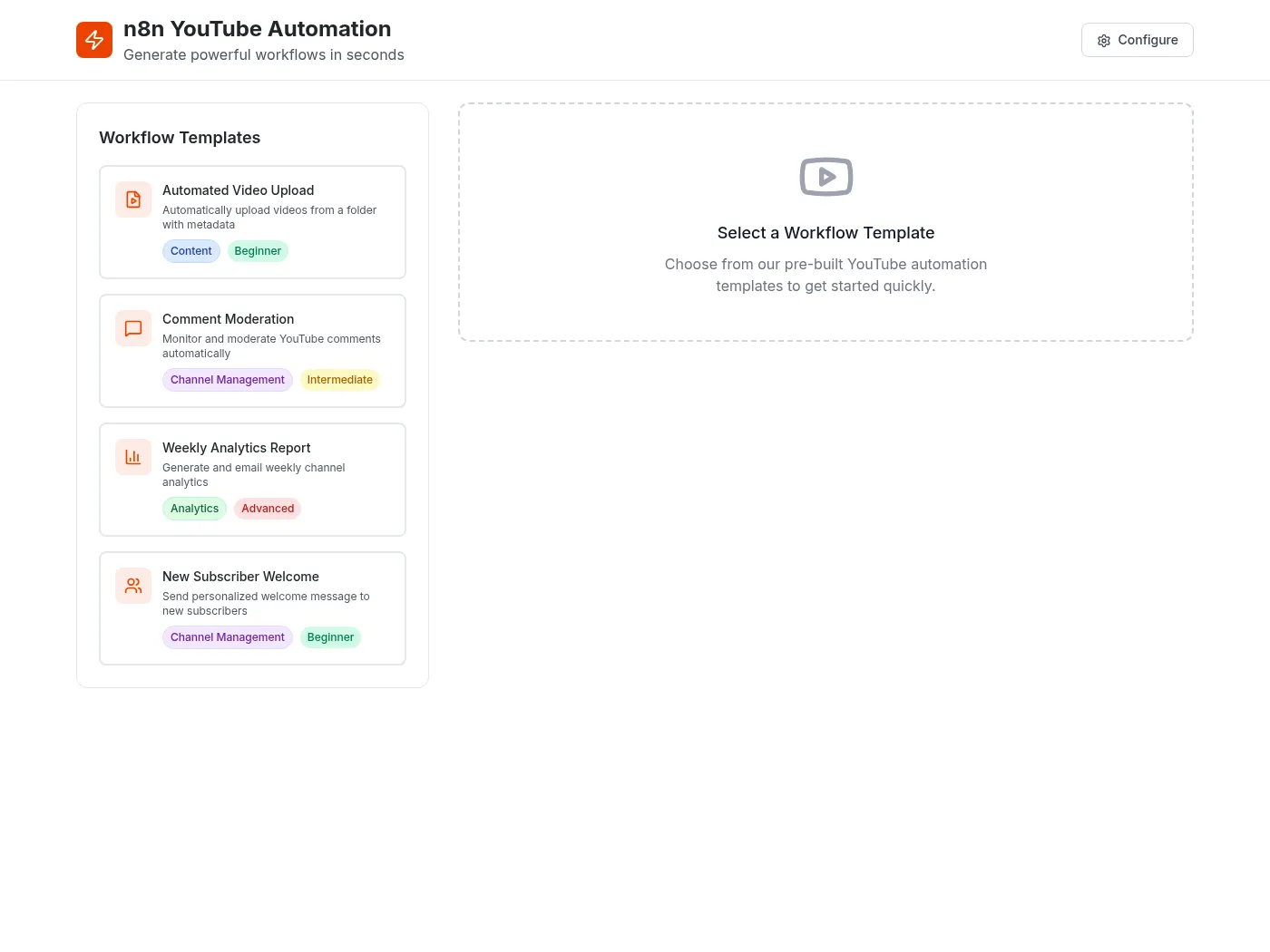 YouTube Automation Workflow Generator for n8n