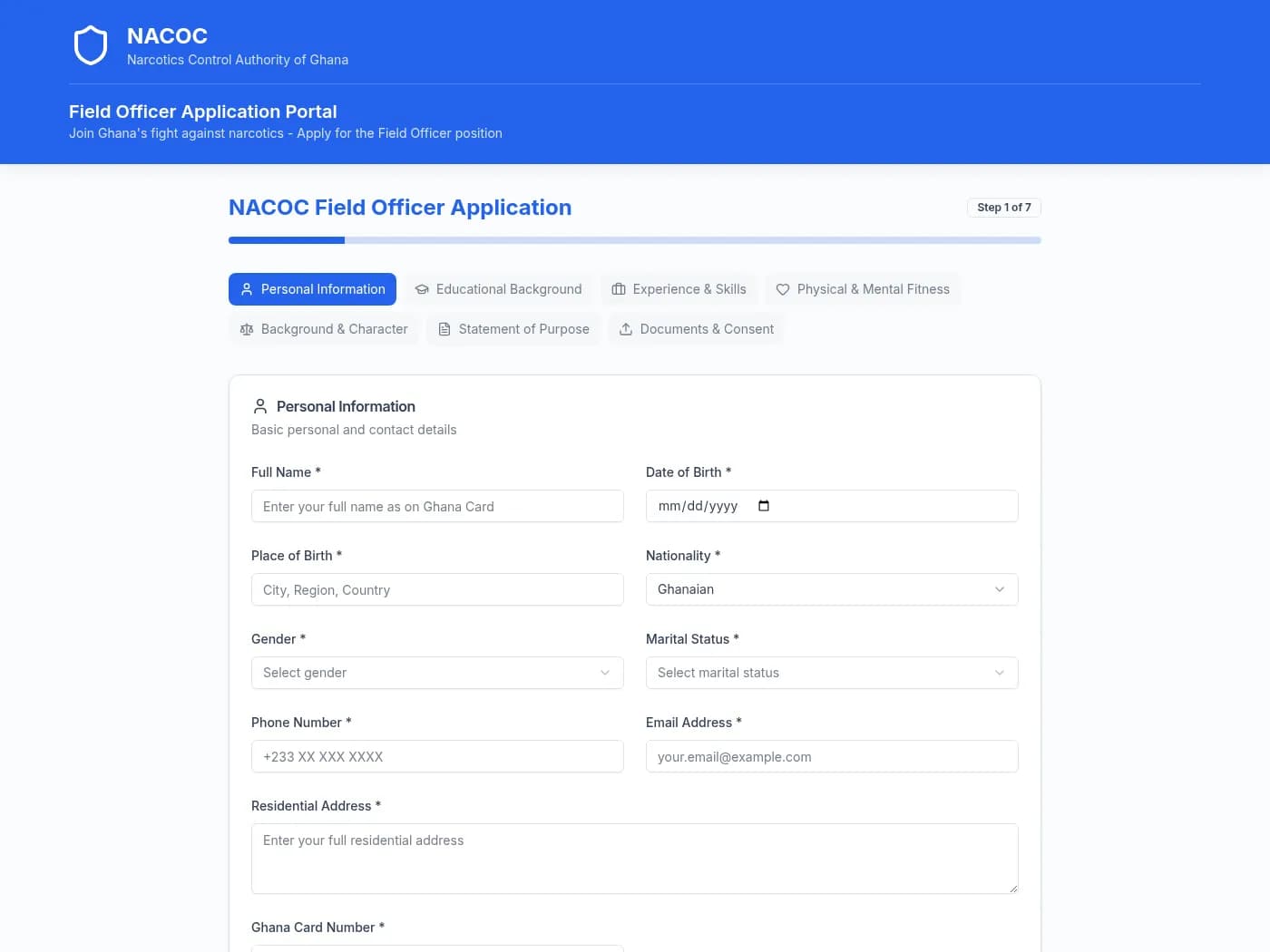 NACOC Field Officer Application Portal