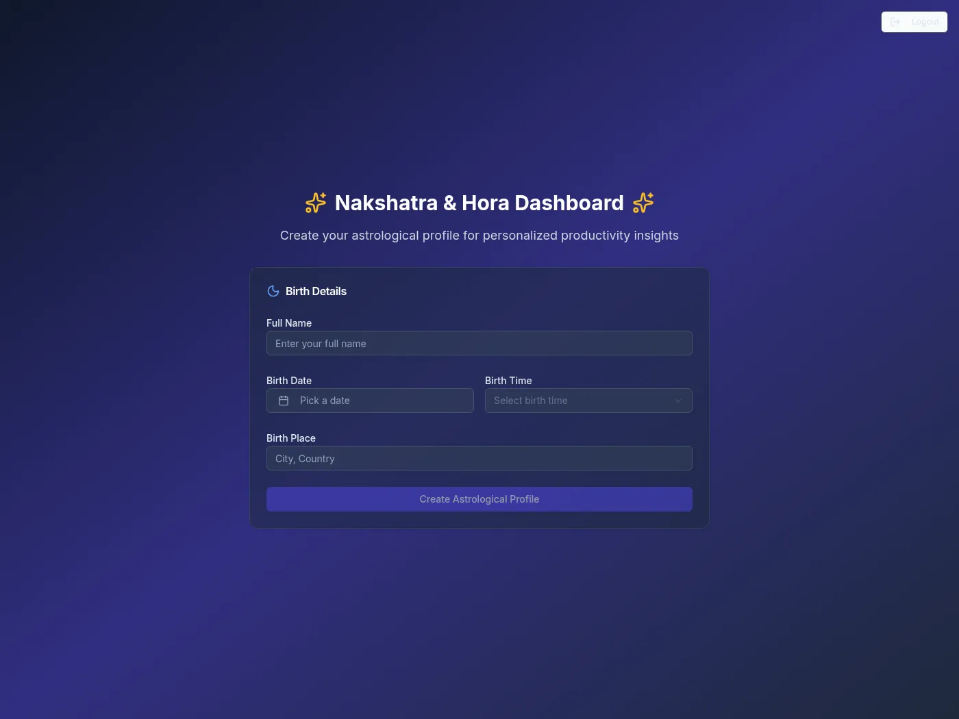 Nakshatra & Hora-Powered Productivity Dashboard