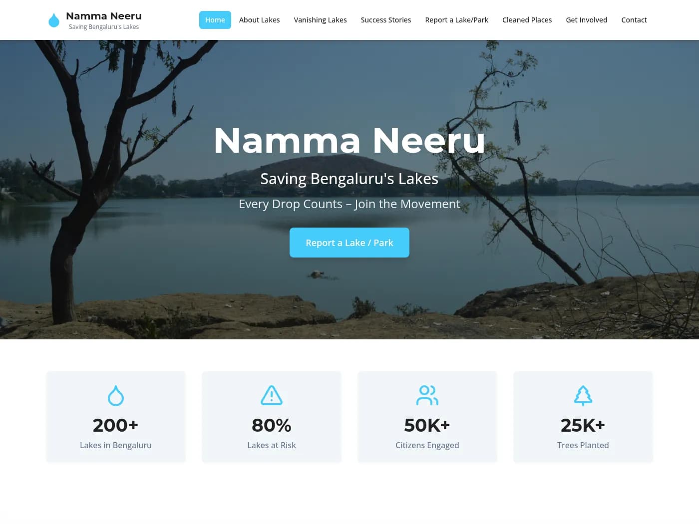 Namma Neeru – Bengaluru Lake Awareness & Civic Action Portal