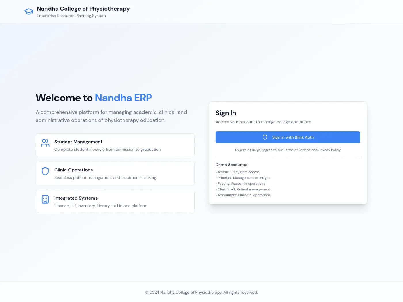 Nandha Physio College ERP Suite