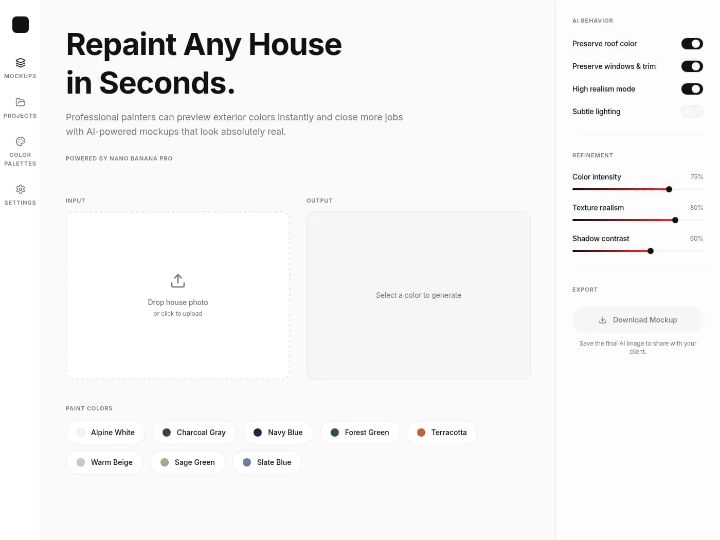 Nano Banana Pro - Swiss Minimal AI House Repaint UI