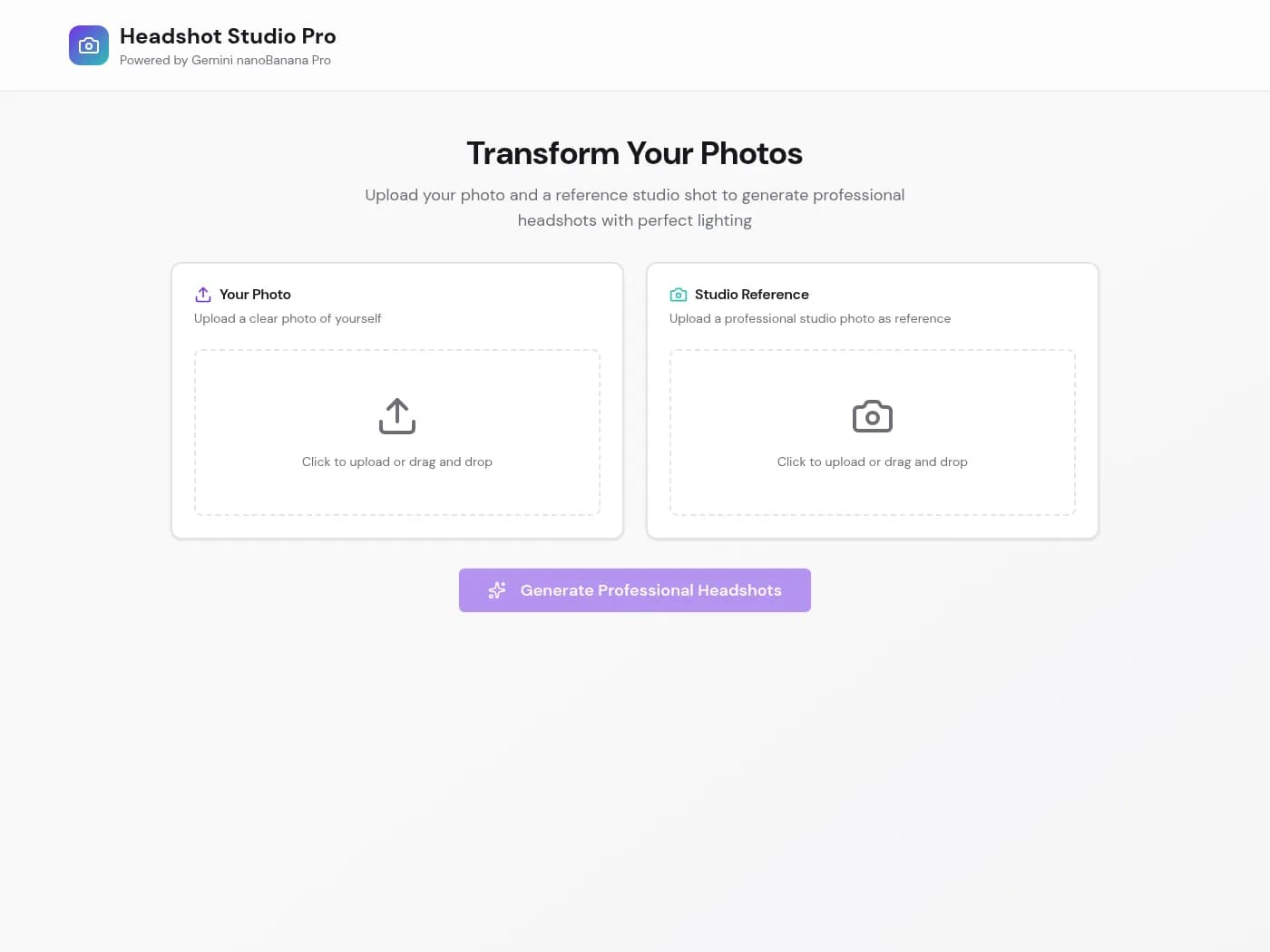 Gemini nanoBanana Pro Headshot Studio SaaS