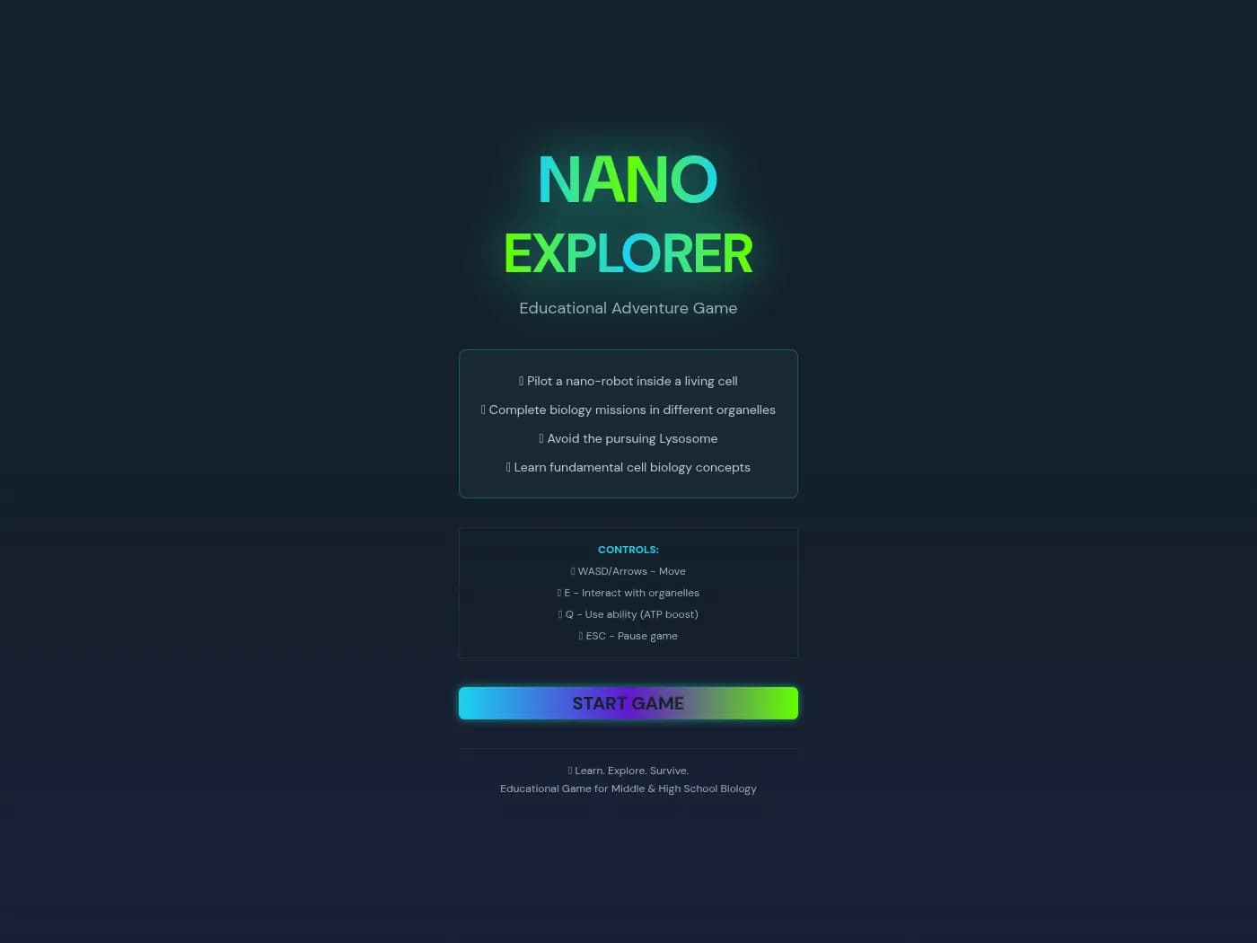 NanoExplorer – Interactive Biology Adventure Game for Students