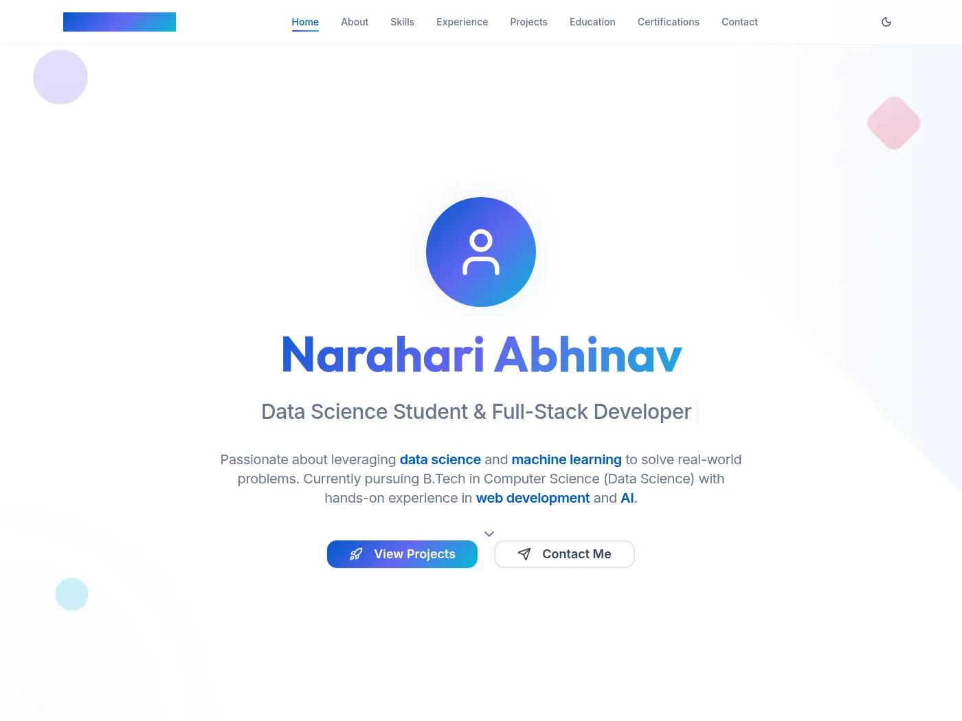 Narahari Abhinav Professional Portfolio Website