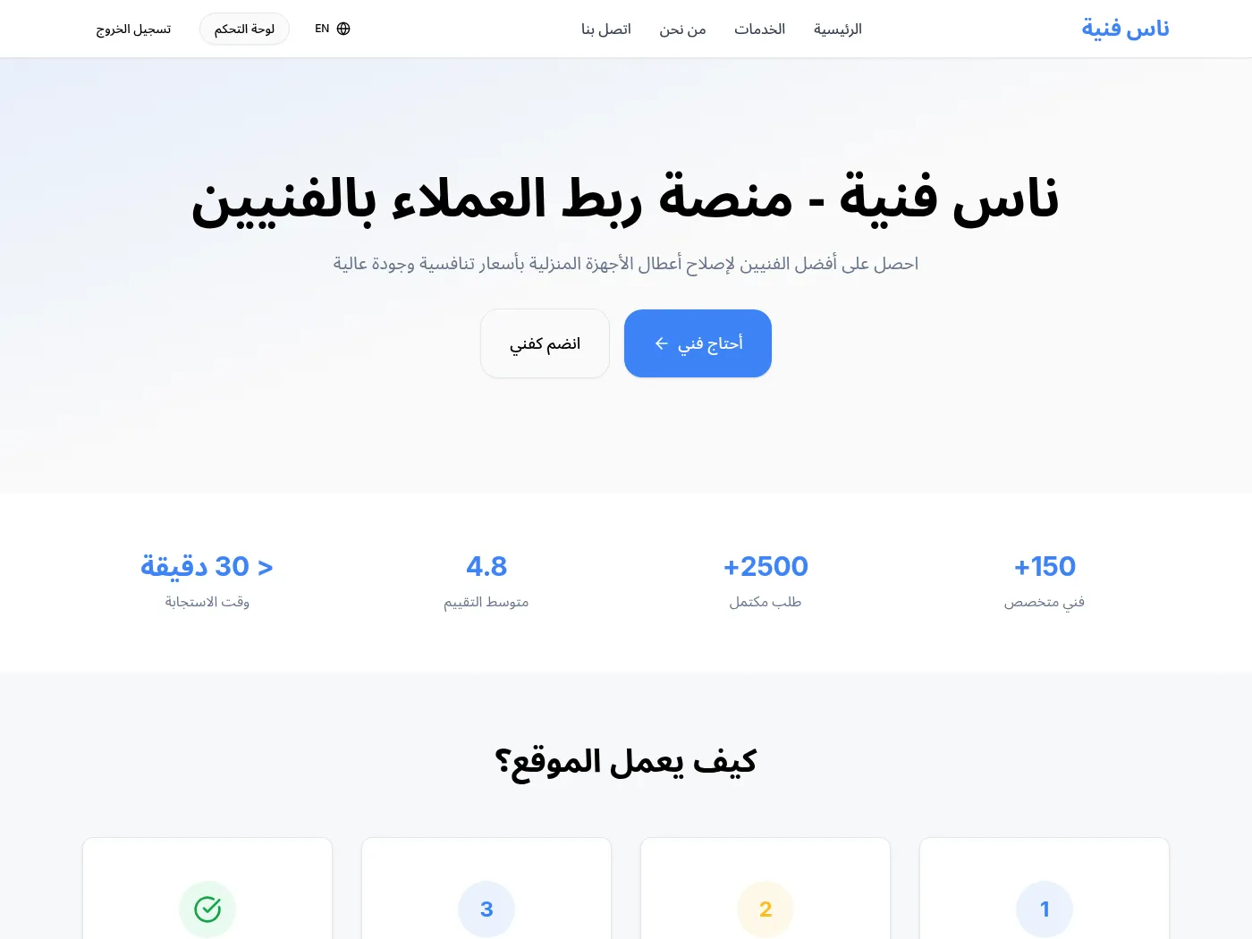 ناس فنية – منصة ربط العملاء بالفنيين لإصلاح الأعطال المنزلية