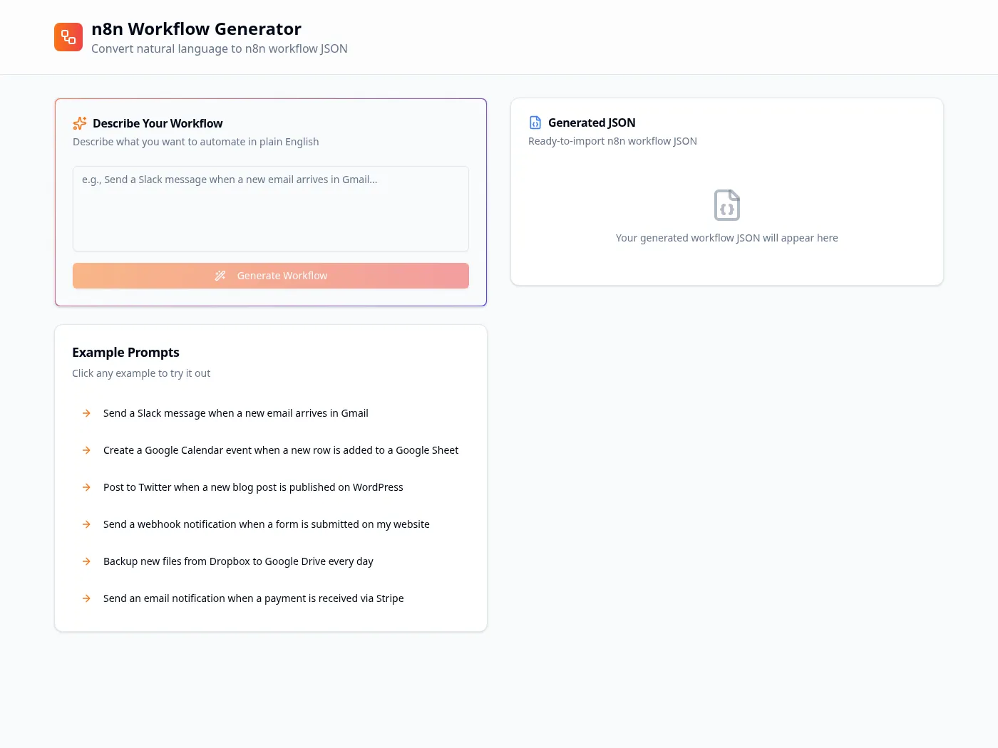 Natural Language to n8n Workflow Generator