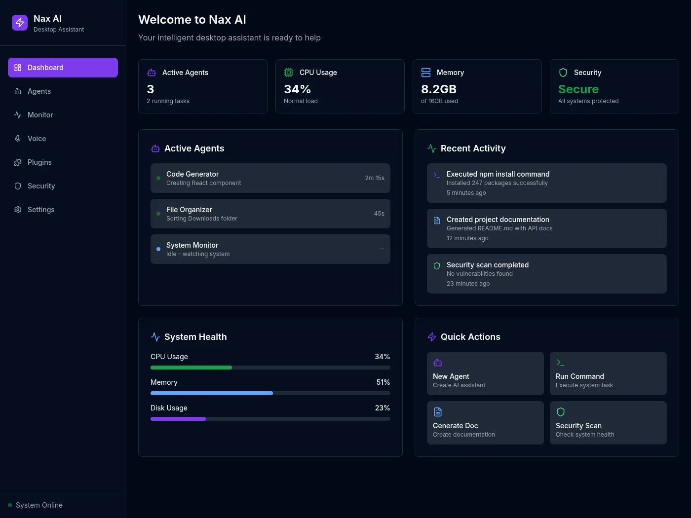 Nax AI: Secure, Extensible Jarvis-like Desktop Assistant