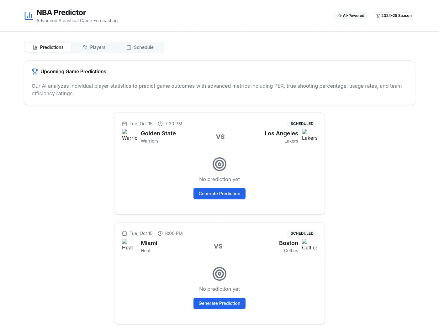 NBA Game Outcome Predictor Using Advanced Player Statistics