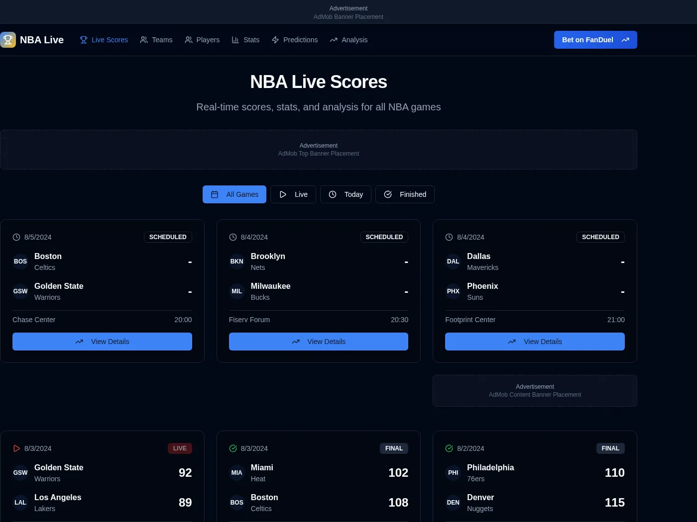 NBA Live Score & Analysis Platform with AI and Monetization