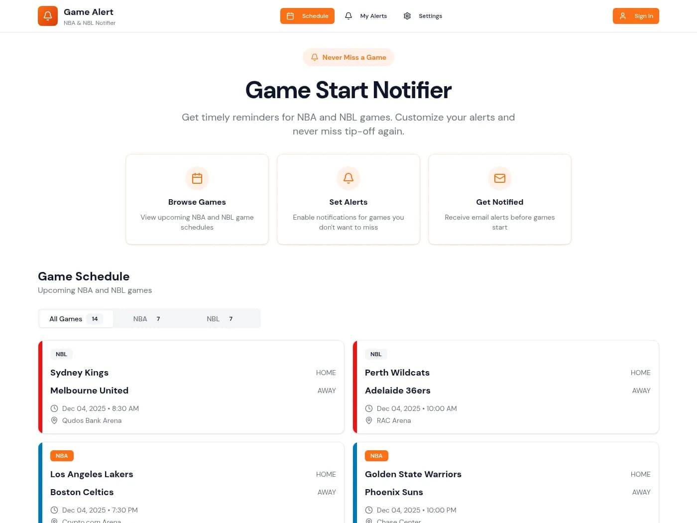 Game Start Notifier for NBA & NBL