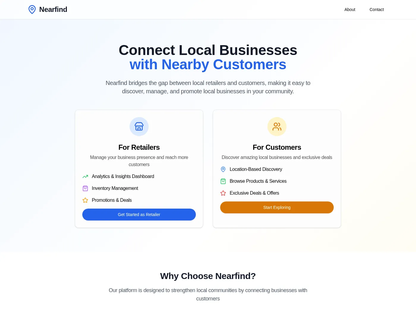 Nearfind Retailer & User Web Apps