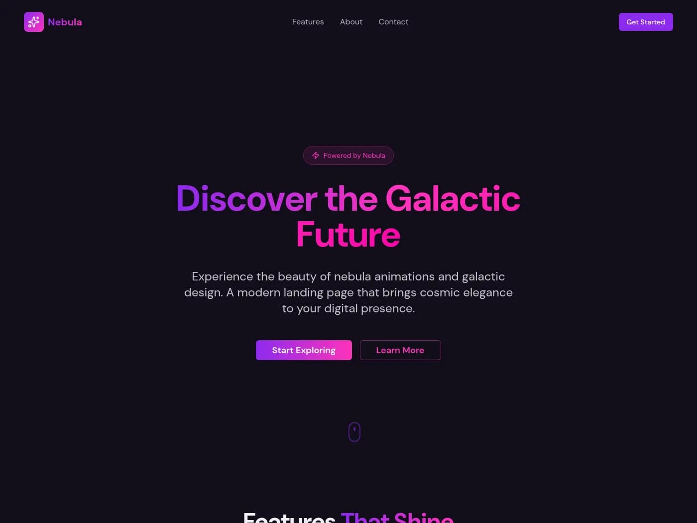 Nebula Animation Galactic Landing Page