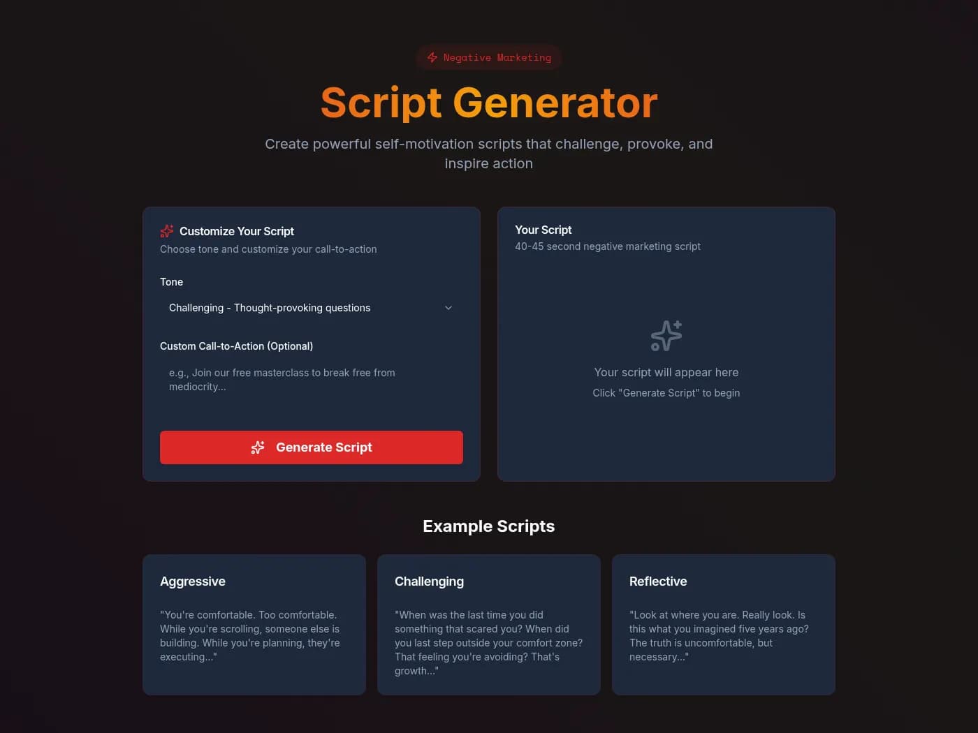 Negative Marketing Self-Motivation Video Script Generator