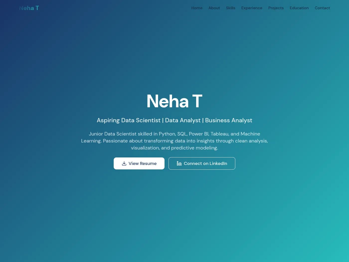 Neha T – Data Science Portfolio Website
