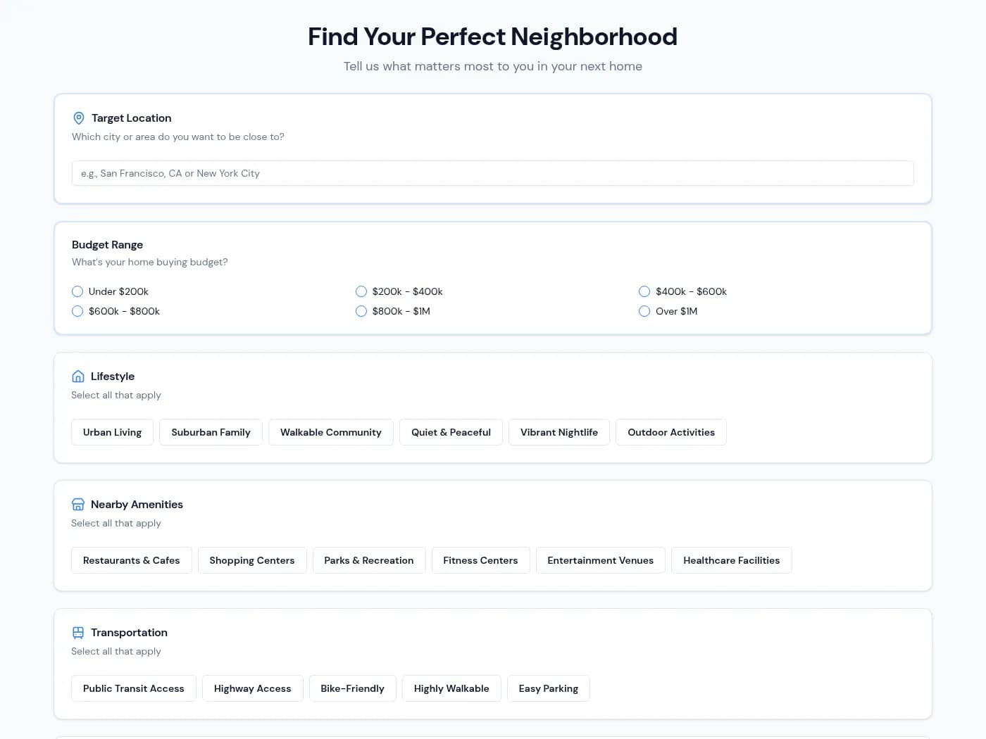 Neighborhood Finder for Home Buyers