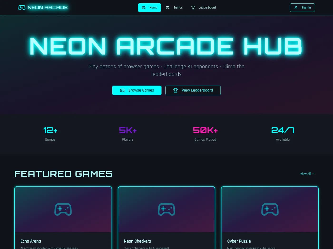 Neon Arcade Hub