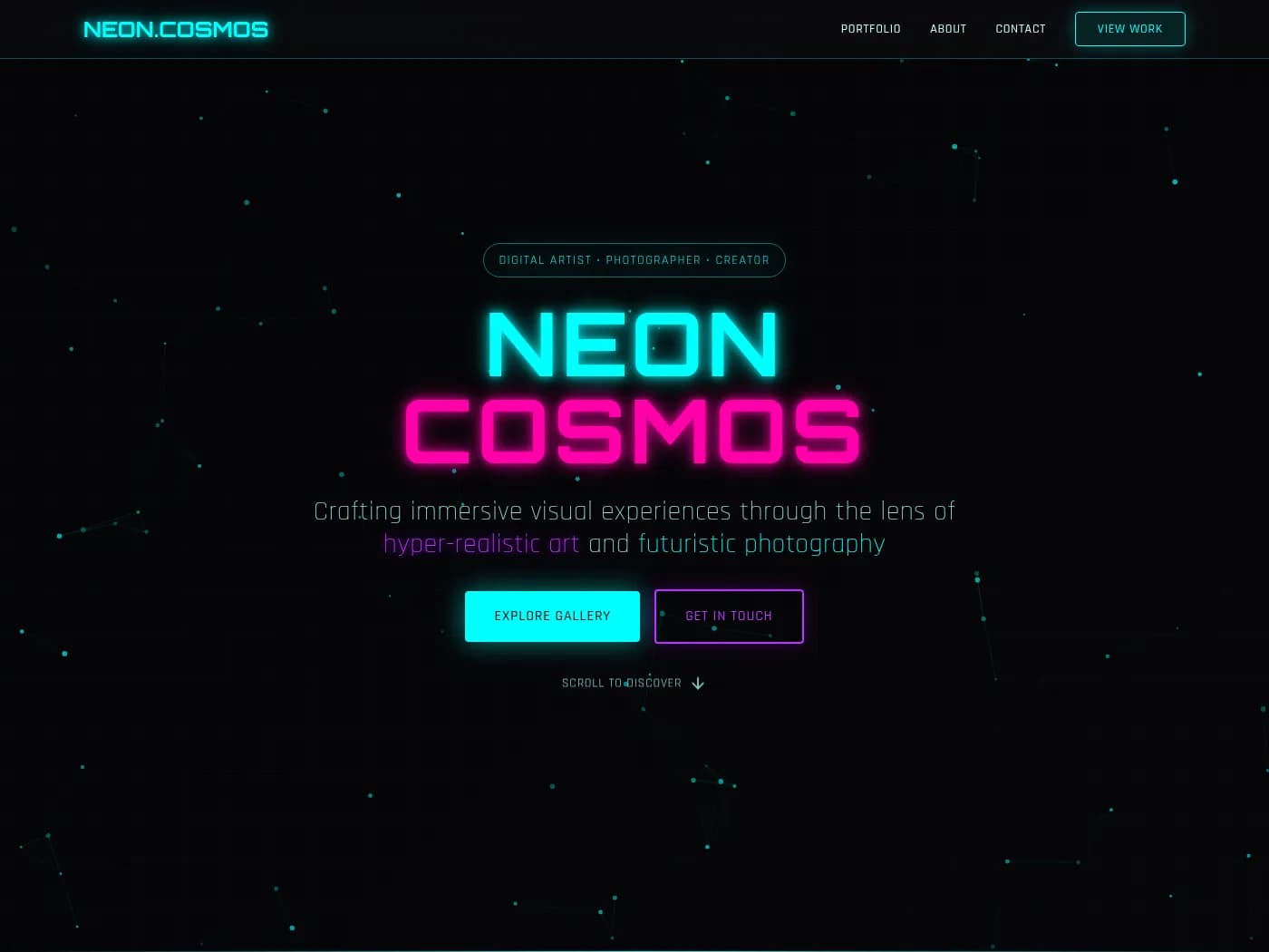 Neon Cosmos Portfolio – A Sci-Fi Futuristic Interactive Art Showcase