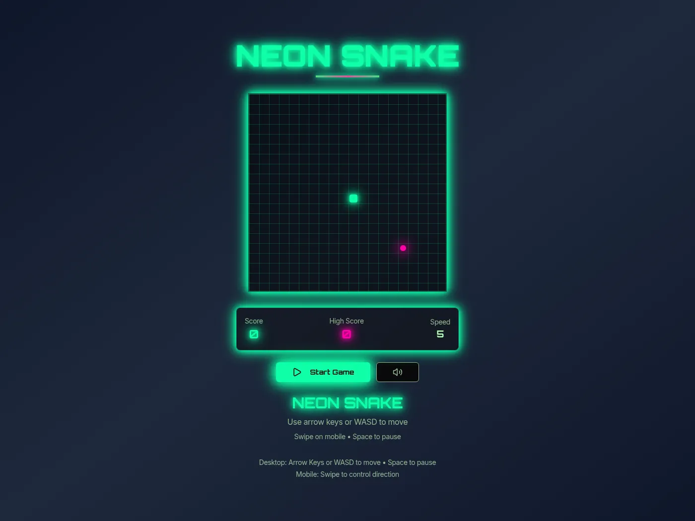 Neon Glow Snake Game – Modern, Animated, Responsive Snake Experience