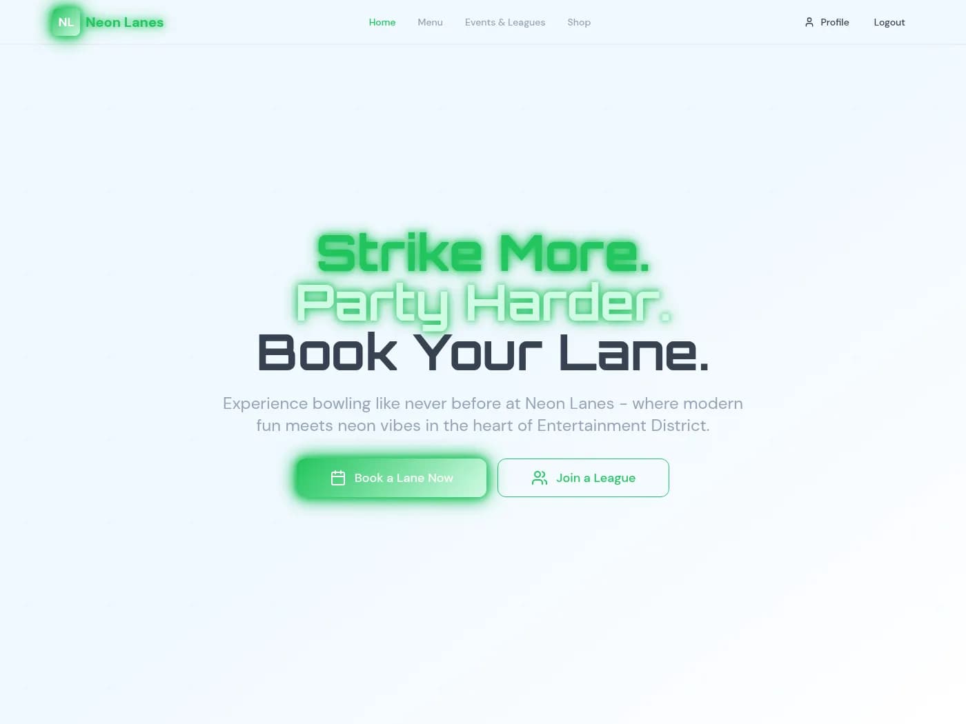 Neon Lanes Bowling — Web Booking & Admin Dashboard