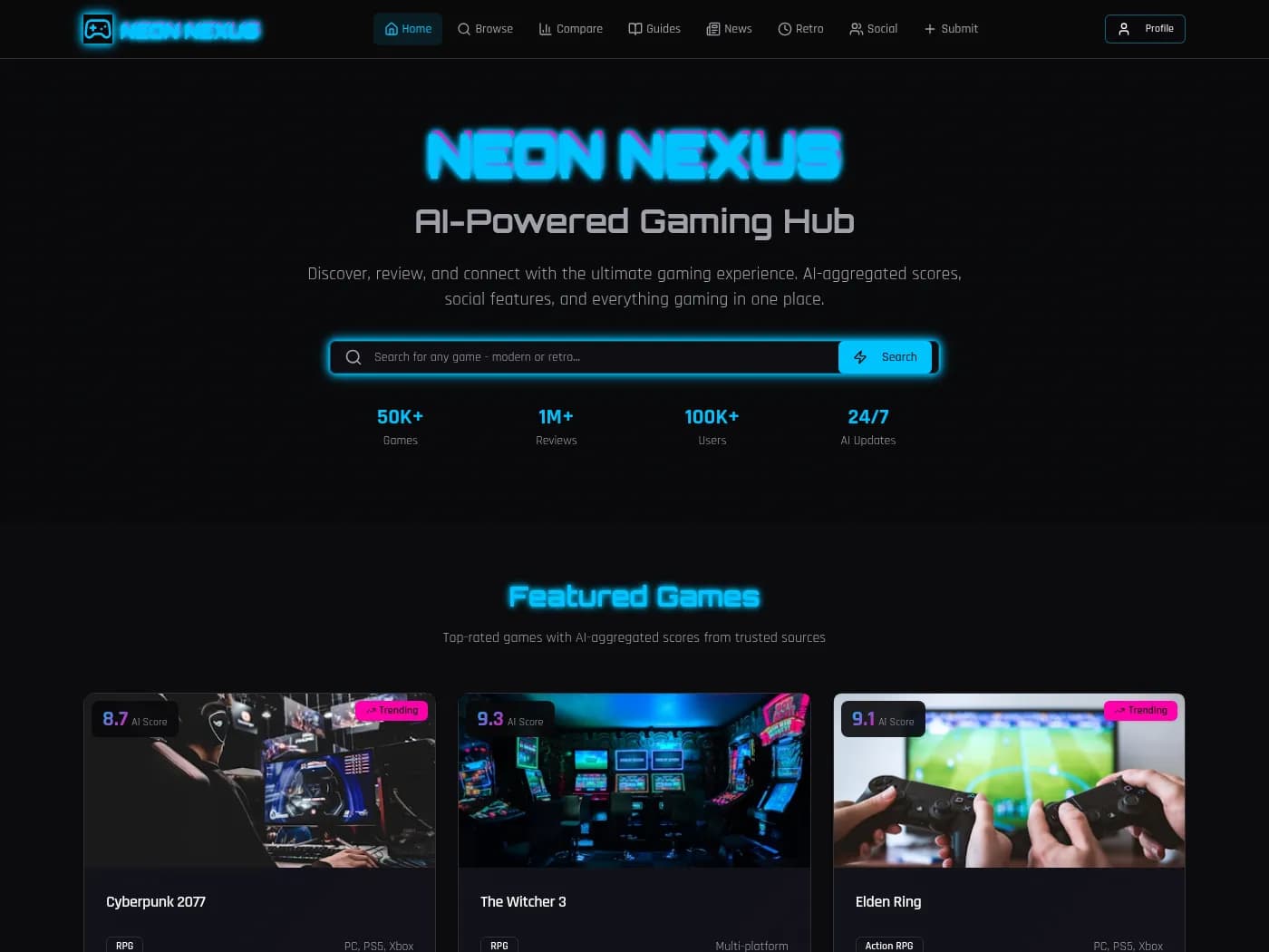 Neon Nexus: AI-Powered Game Review & Discovery Hub