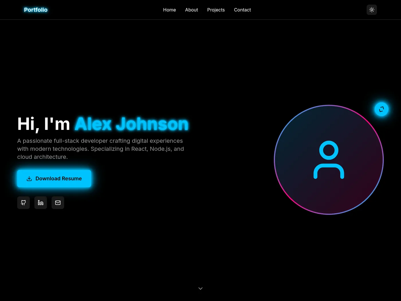 Neon Portfolio Landing: Modern Responsive Resume & Projects Website