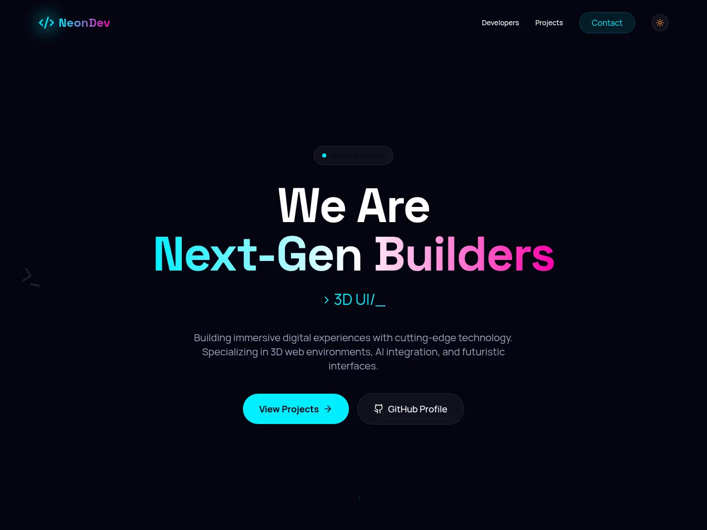 NeonDev 3D Futuristic Portfolio for Teams