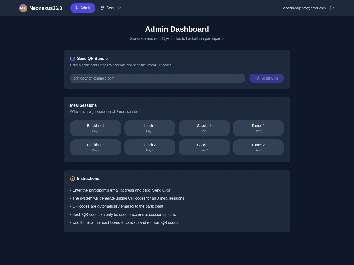 Neonexus36.0 Free Hackathon Meal QR Pass Manager