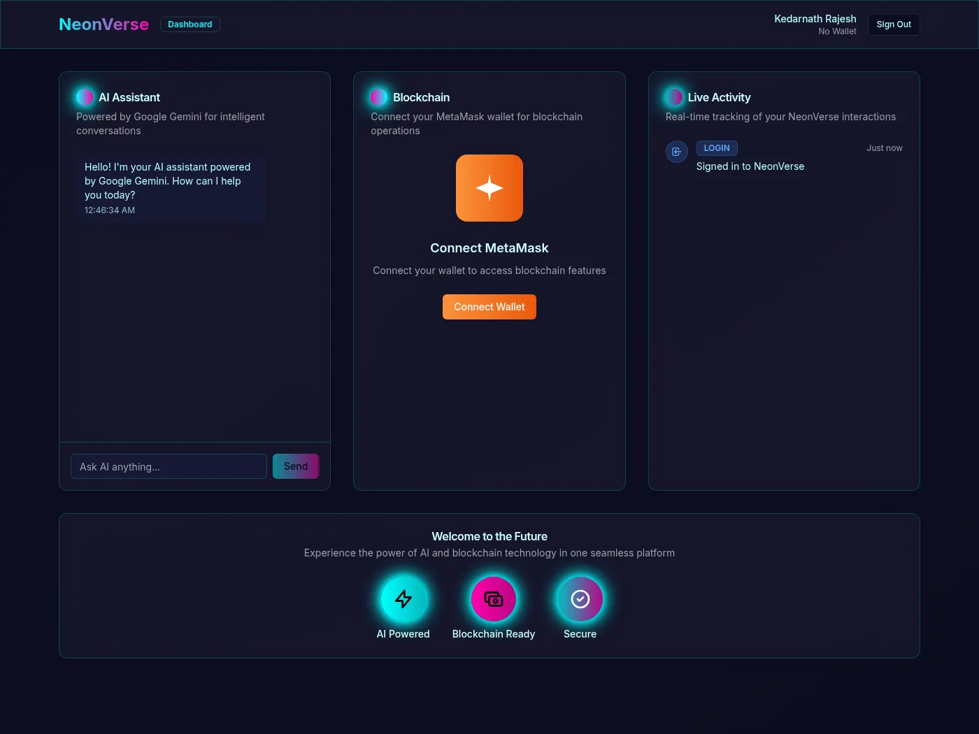 NeonVerse: Futuristic AI × Blockchain Web Portal