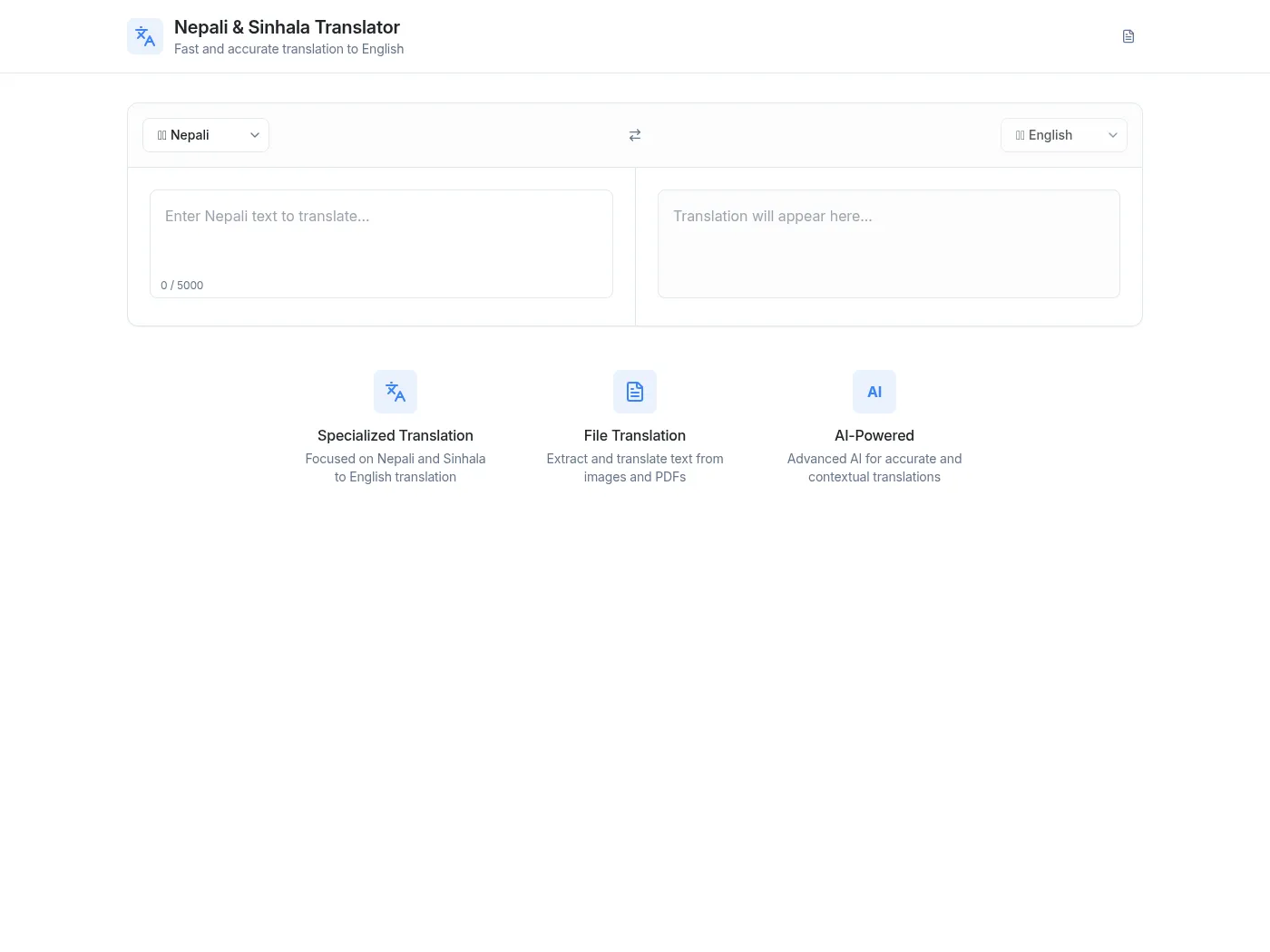 Nepalese & Sinhalese to English Translator Web App