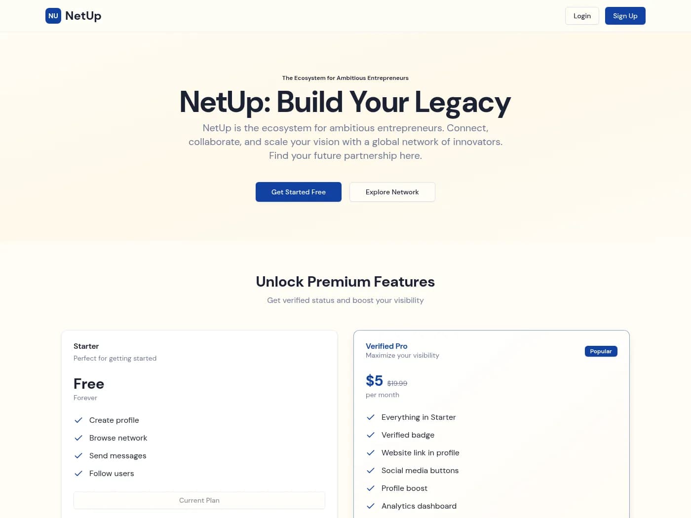 NetUp: Social Networking Hub for Ambitious Entrepreneurs