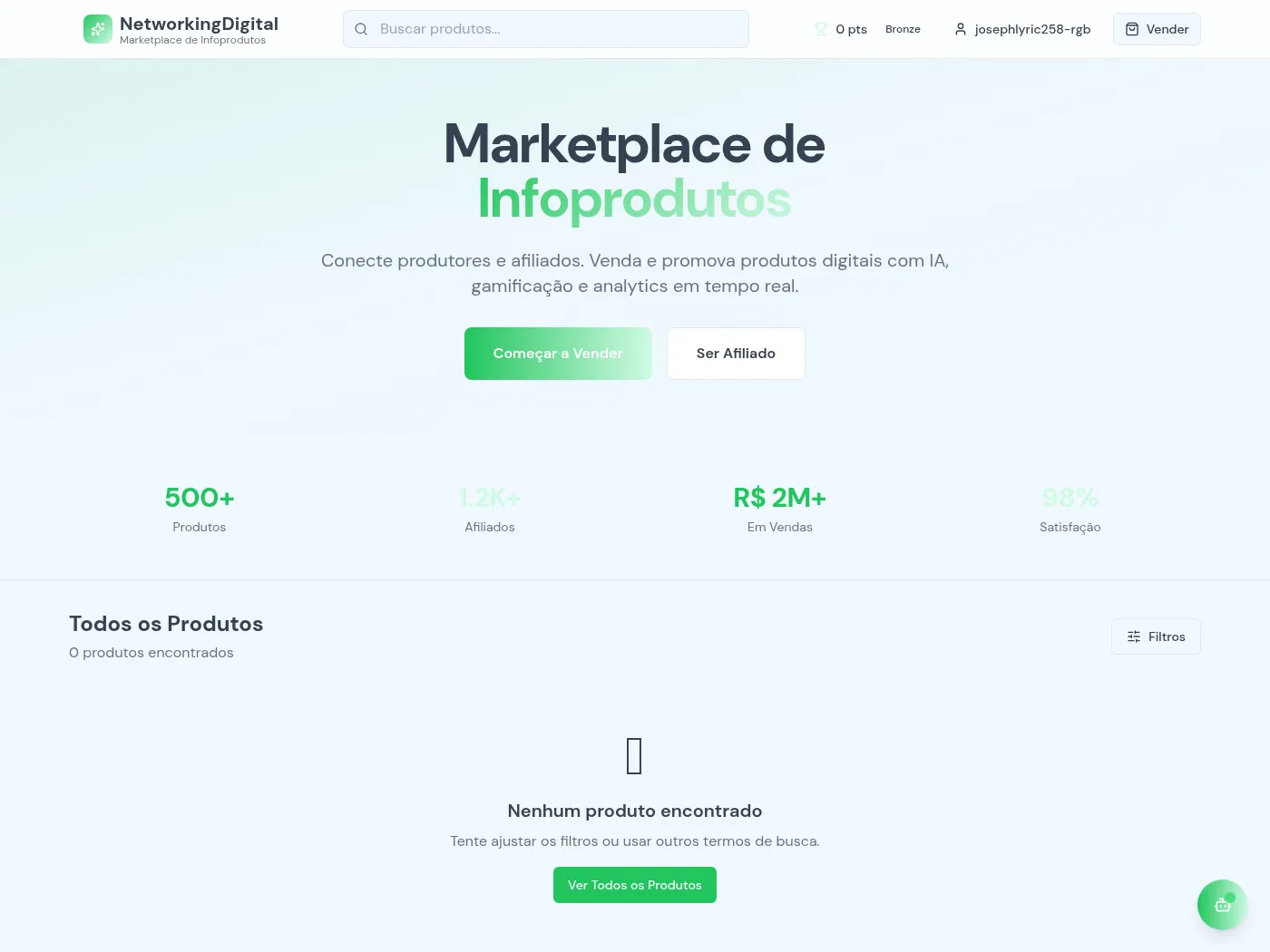 NetworkingDigital – Plataforma Completa de Marketplace de Infoprodutos com Gamificação e IA Tutora