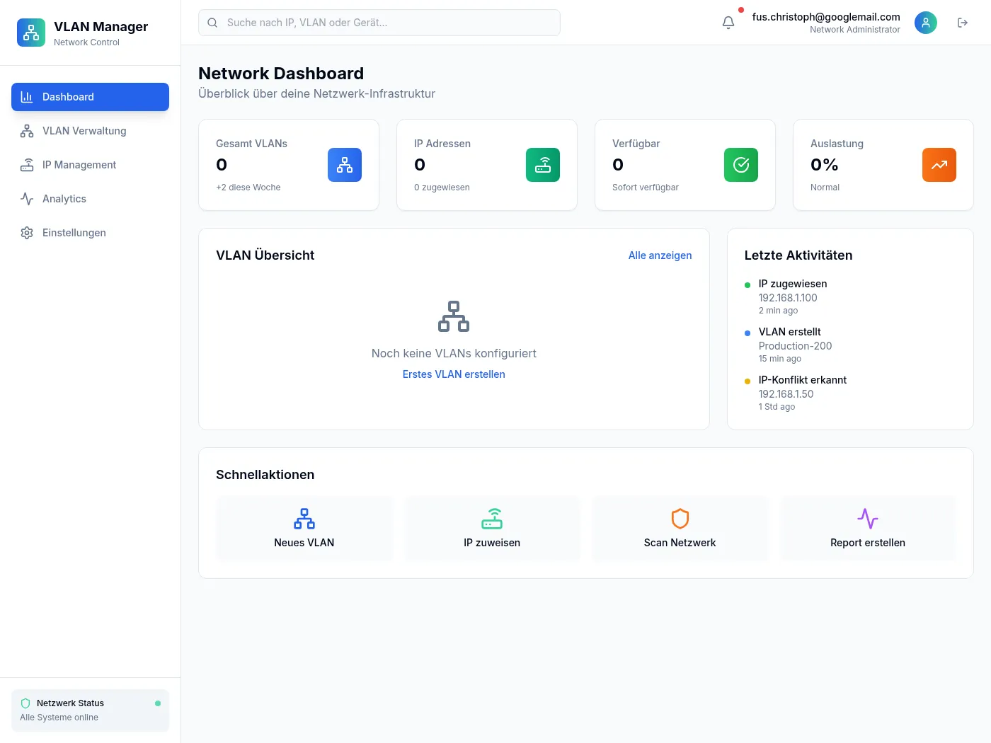 Netzwerk Management App für VLAN IP Verwaltung
