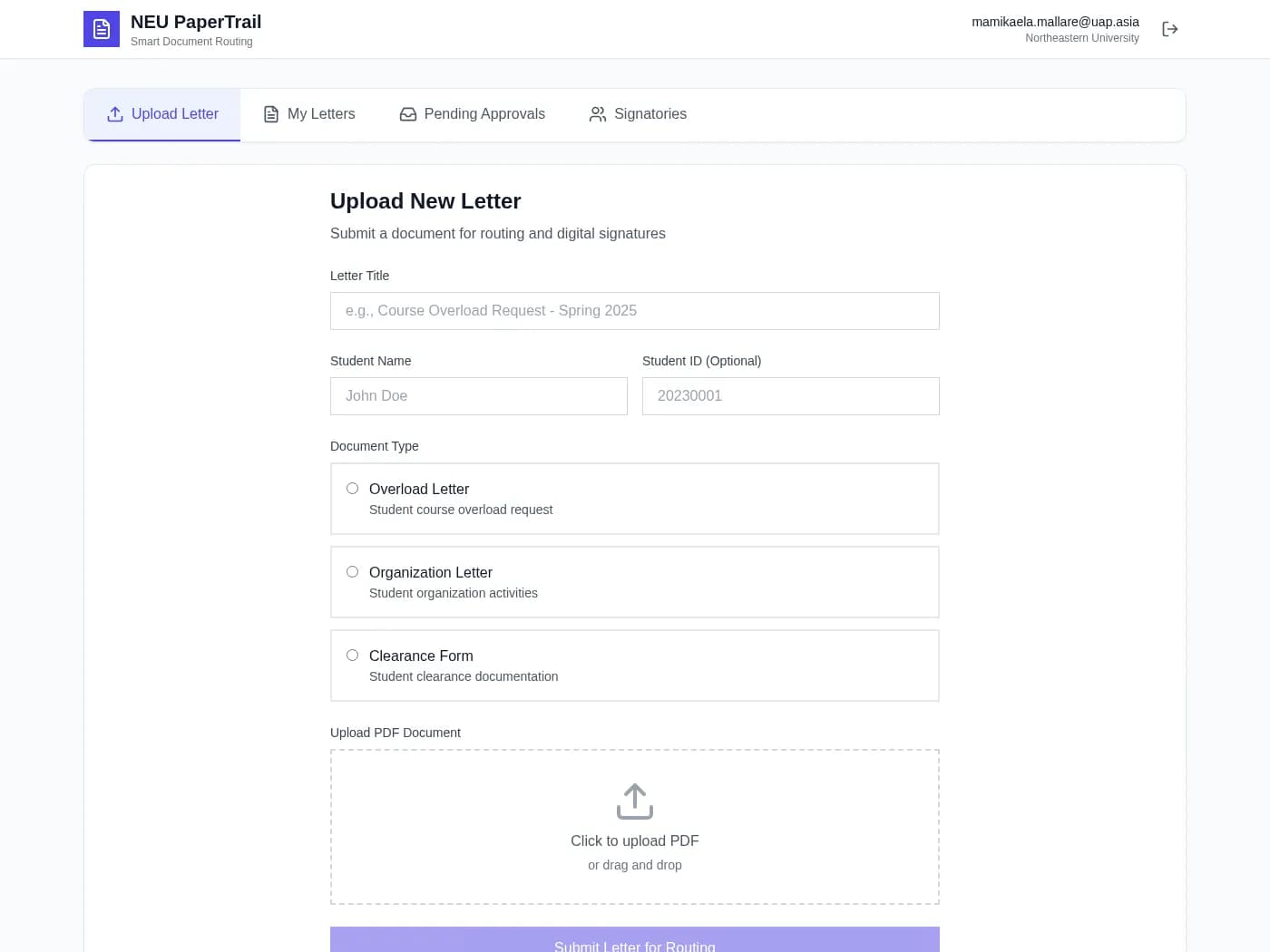 NEU PaperTrail — Smart Document Routing & Signature Automation