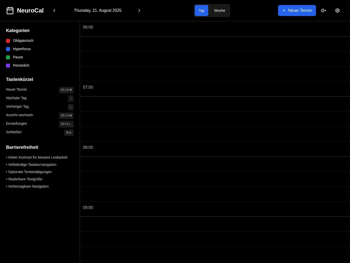 NeuroCal: Lokale, barrierefreie Kalender-App für Autismus & ADHS
