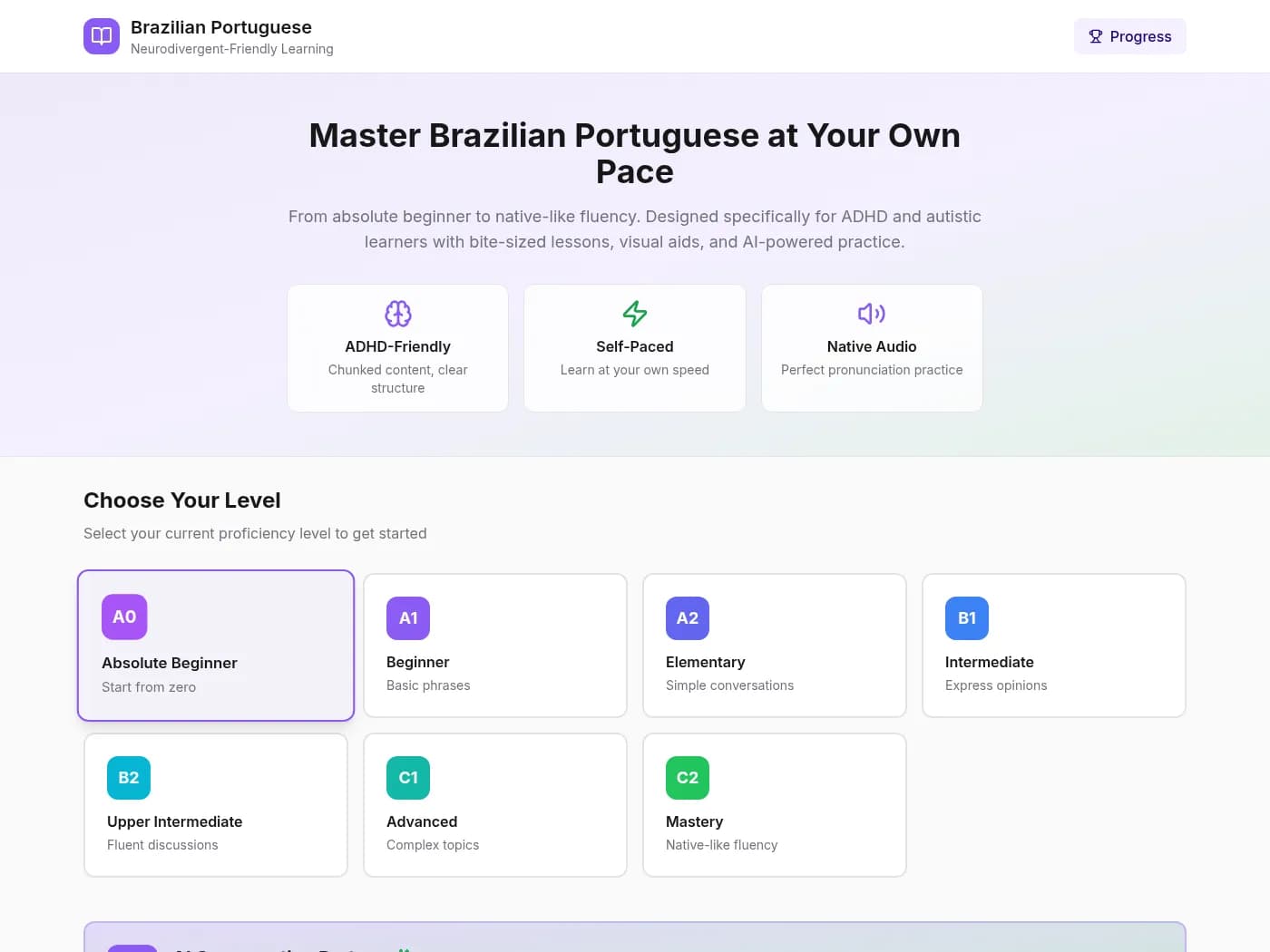 Neurodivergent-Friendly Brazilian Portuguese Mastery Course