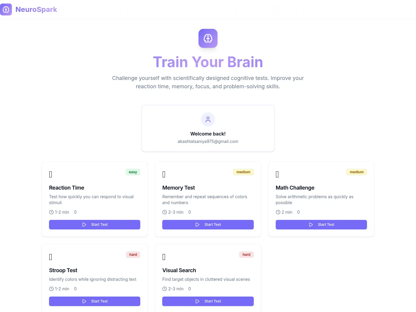 NeuroSpark: Interactive Brain Training Web Platform