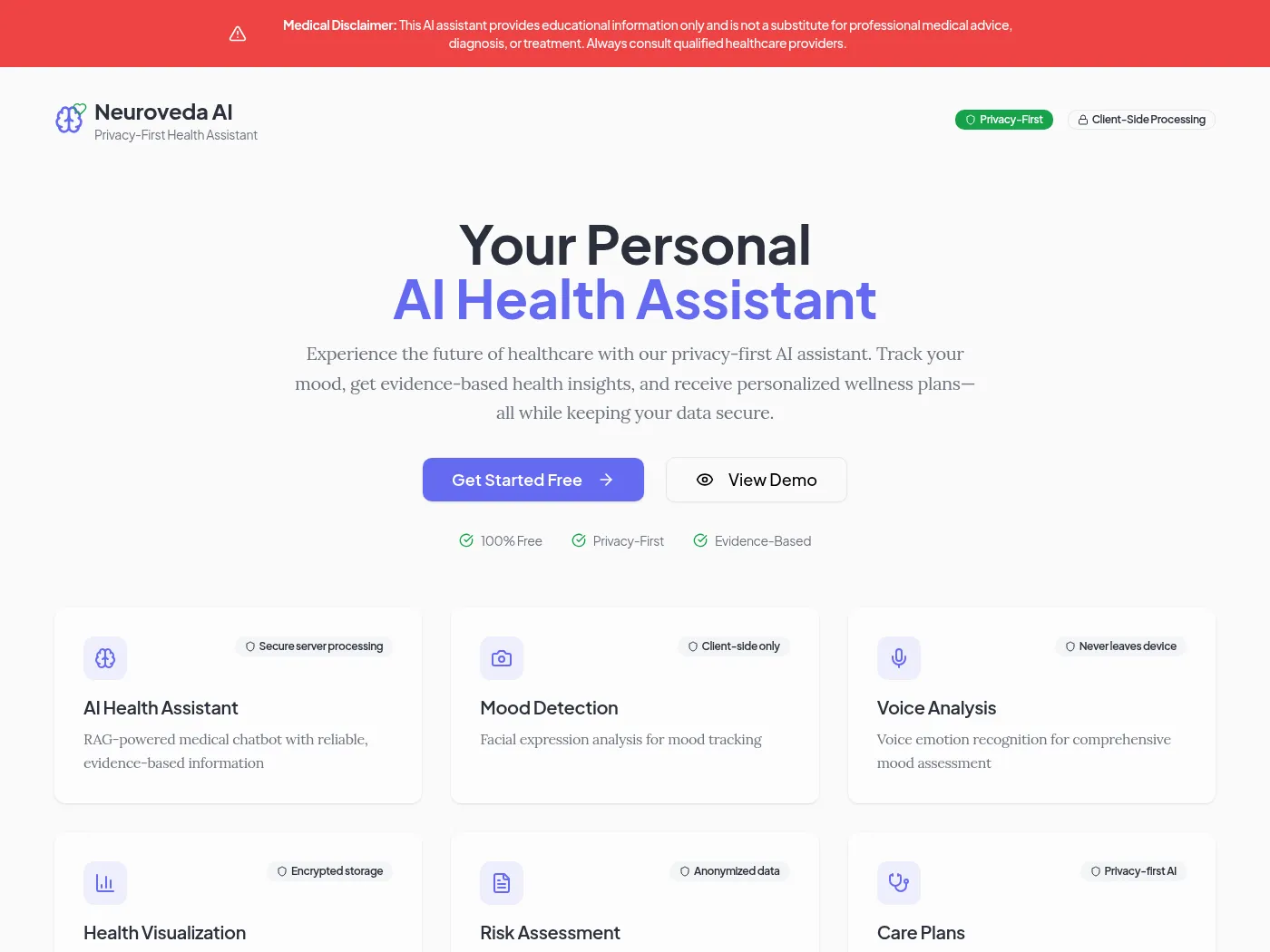 Neuroveda AI: Privacy-First AI Health Assistant & Mood Tracker