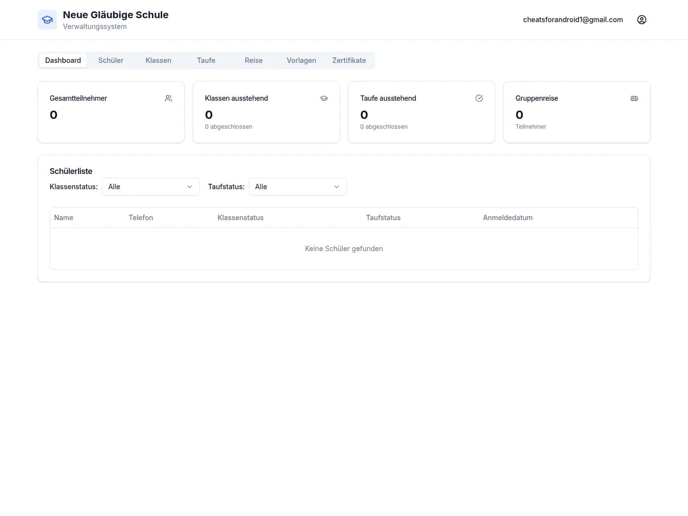 New Believers School Management System – Modern Web-Based Platform for Participant, Class, Baptism & Travel Administration