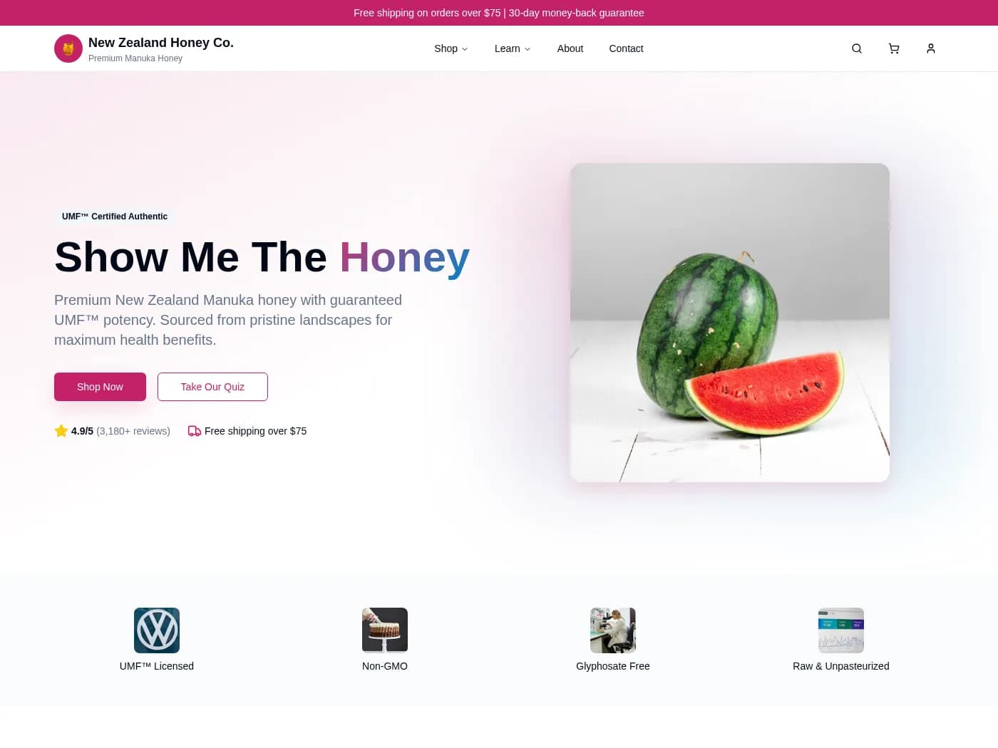 New Zealand Honey Co. Web Clone