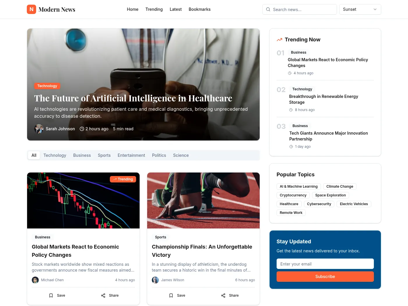 Modern News App UI Design